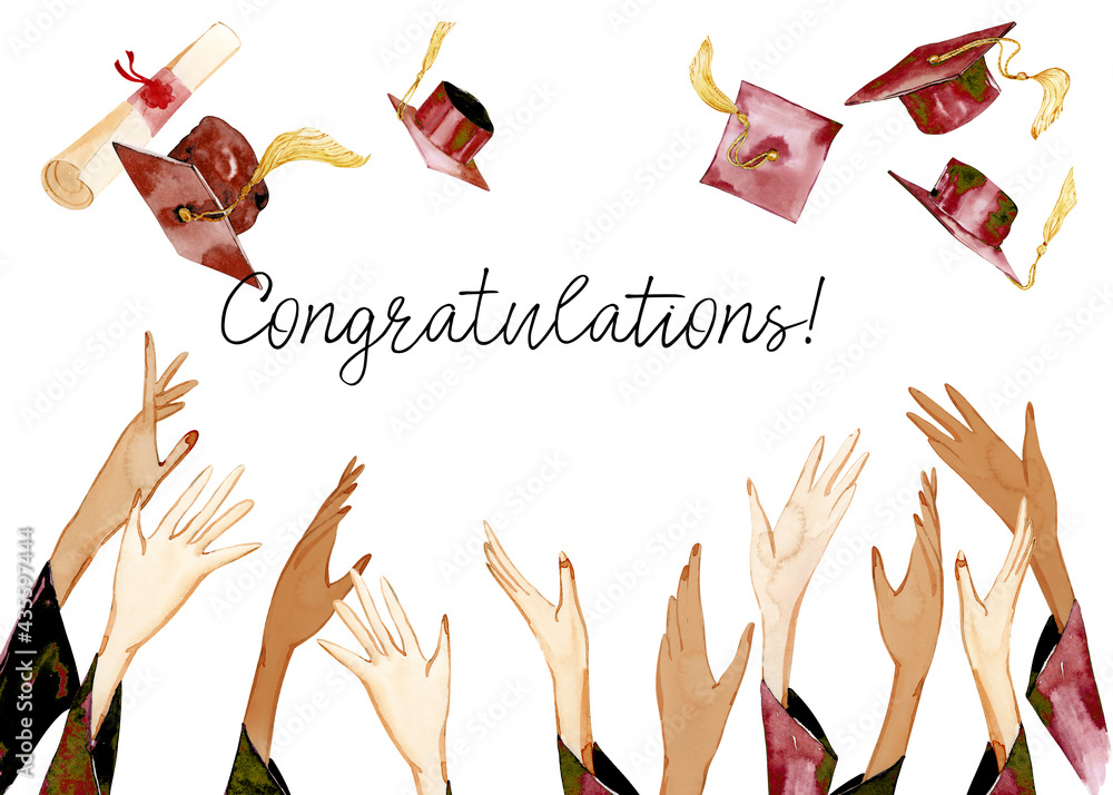 Graduation Clipart, Watercolor Graduation clip art. Grad cap, Diploma ...