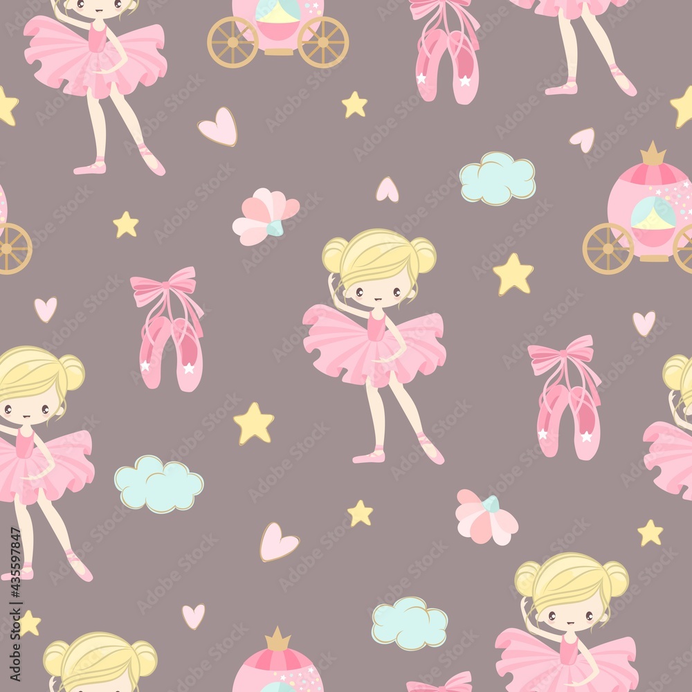 Seamless pattern with a Little Ballerina on a beautiful background ...