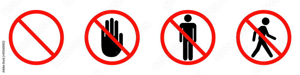 No entry sign. Collection of stop signs. The man in the red circle ...