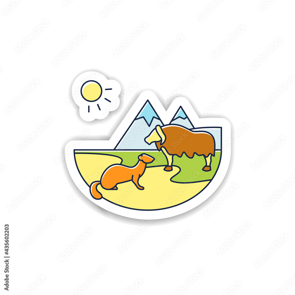 Tundra sticker icon. Cold and treeless plain. Hard for plants and ...