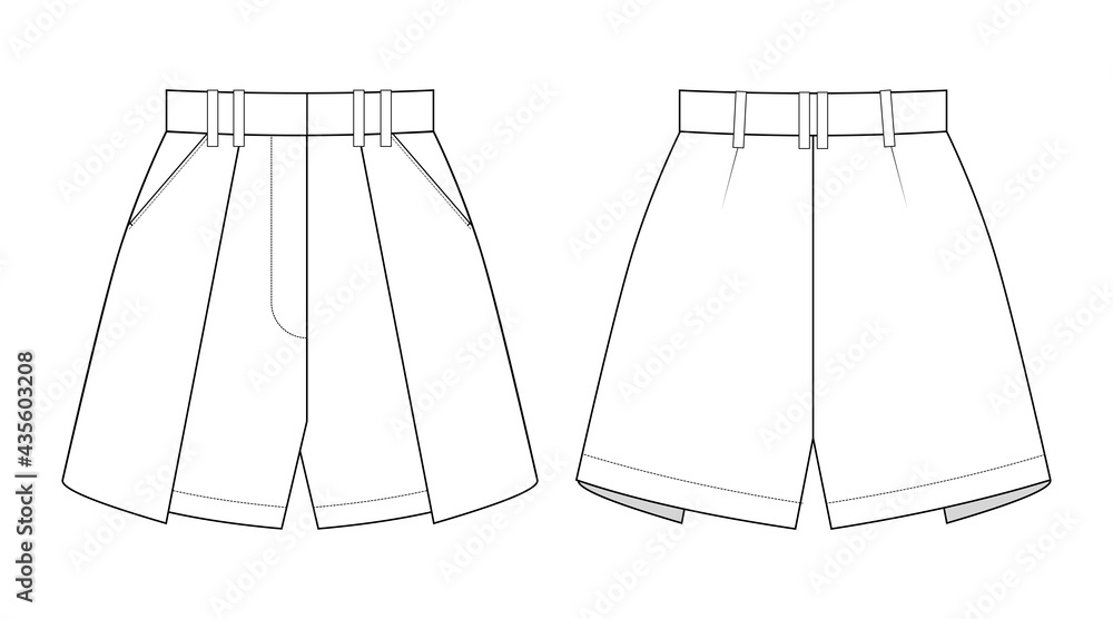 Fashion technical drawing of shorts. Stock Vector | Adobe Stock