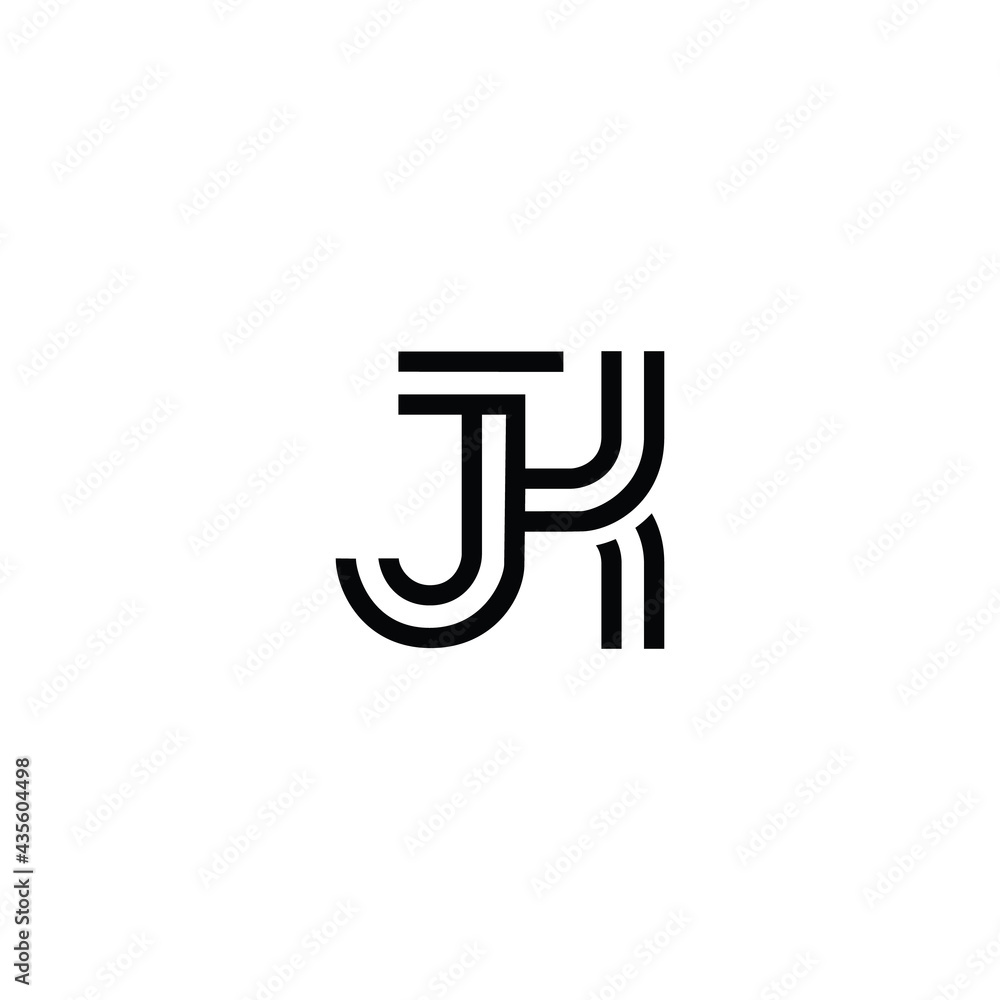 Letter jk linked flat overlapping design logo vector. J, K logo initial ...