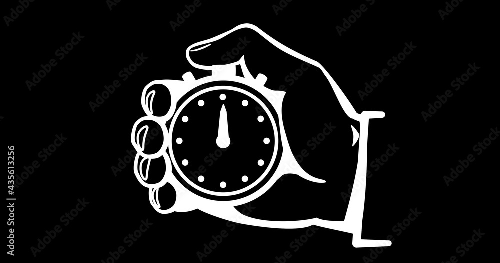 Hand holds a stopwatch. 4k animation on black background with alpha ...