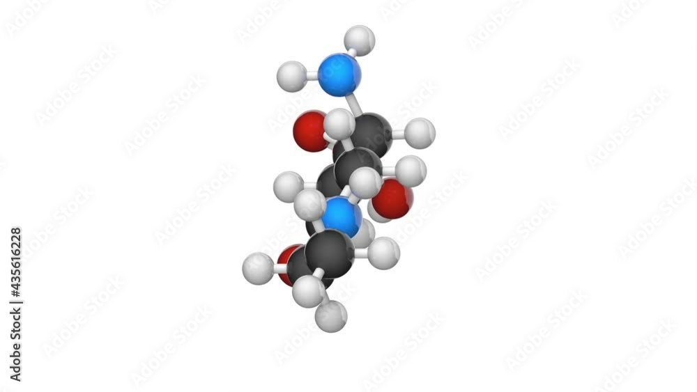3d structure of Theanine (L-Theanine). Formula C7H14N2O3. 3D render ...