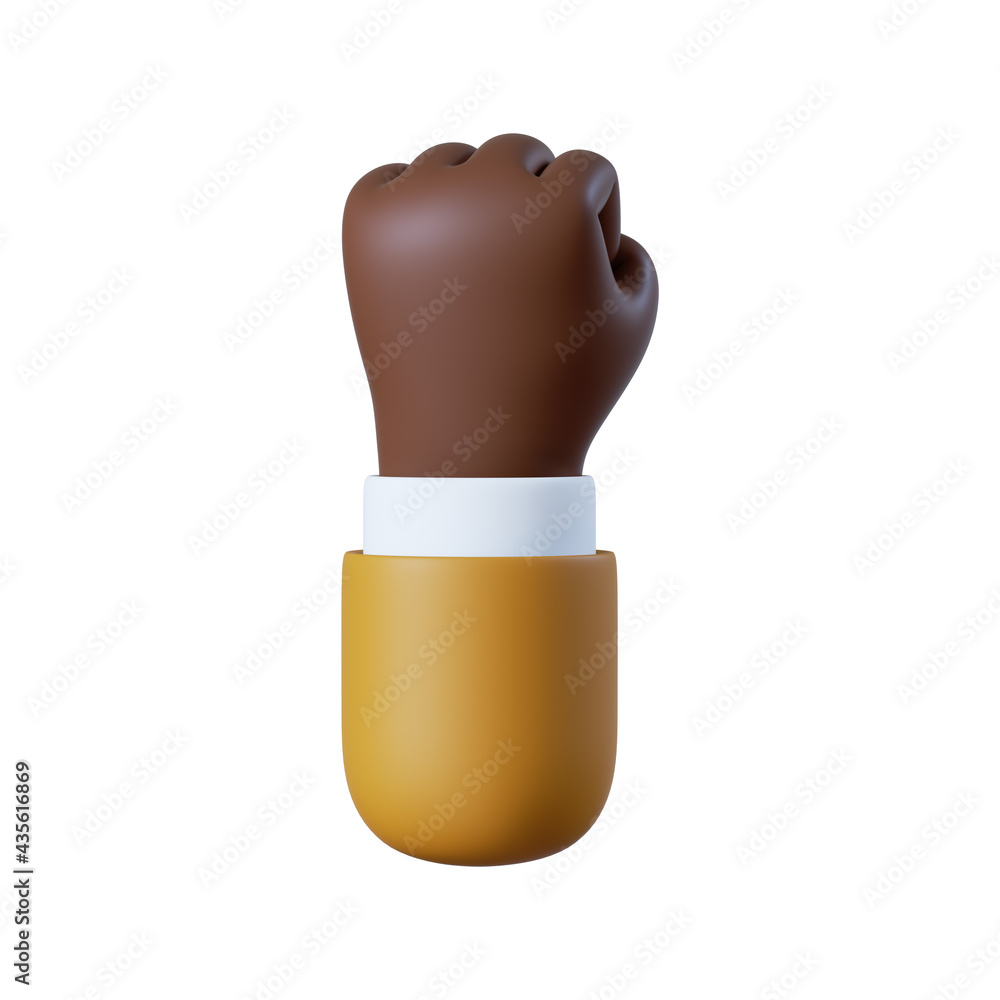 3d illustration. African American cartoon character hand fist gesture ...
