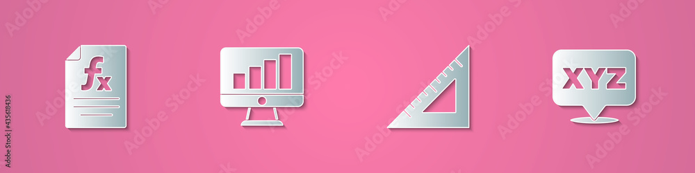 Set paper cut Function mathematical symbol, Computer monitor with graph chart, Triangular ruler ...