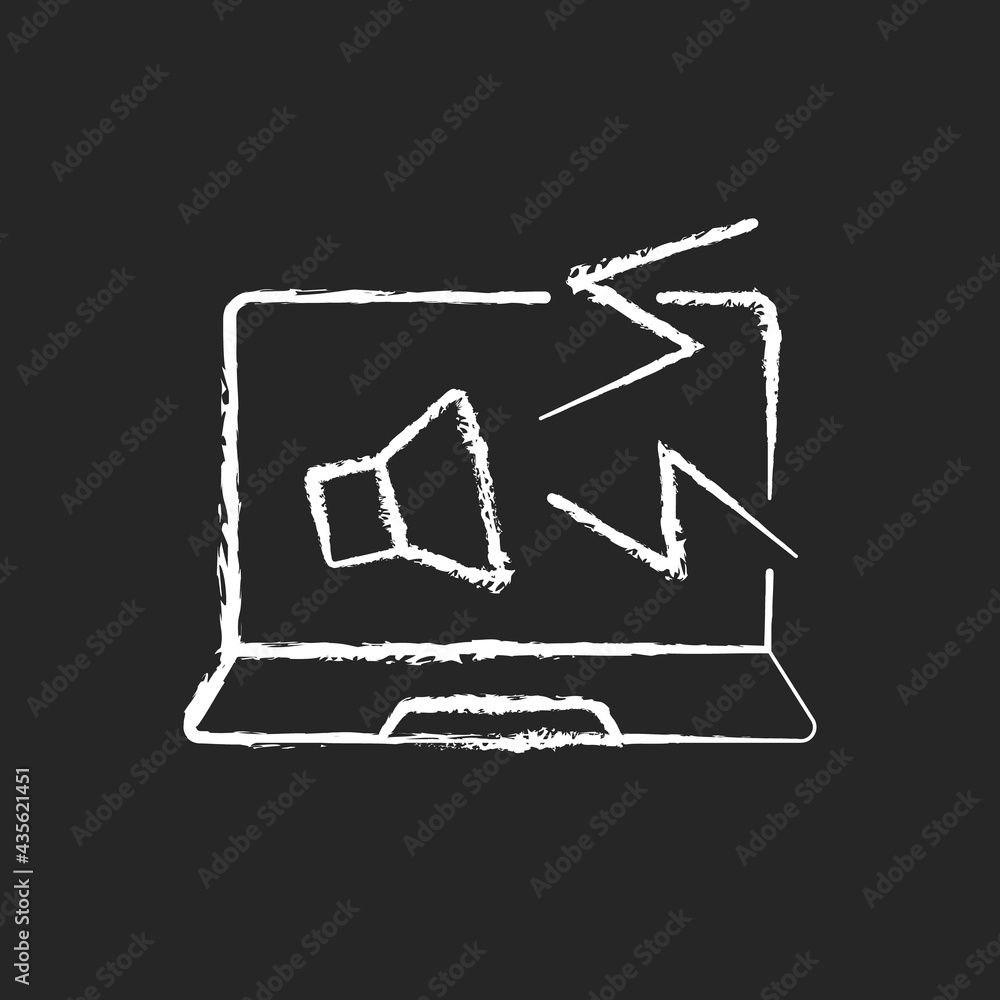 Computer makes strange noises chalk white icon on black background ...