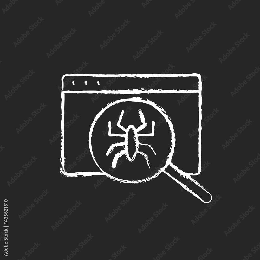 Computer viruses chalk white icon on black background. Search for bugs ...