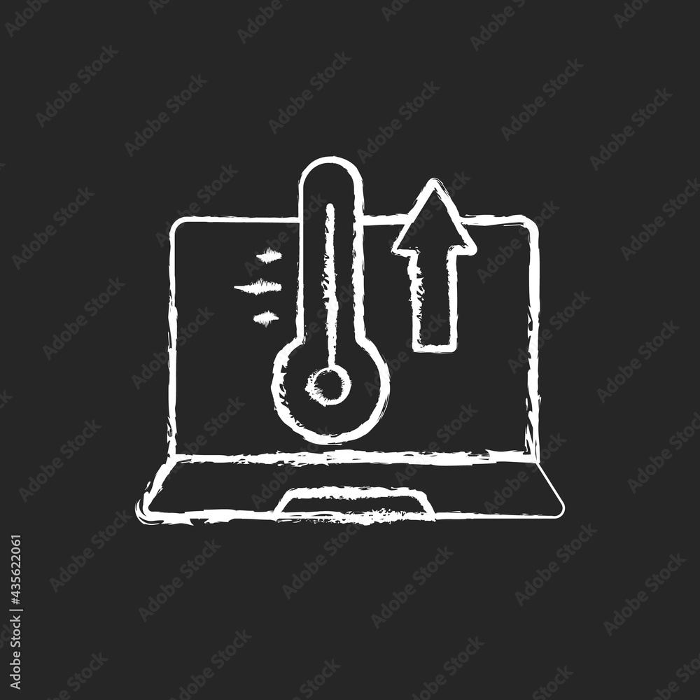 Computer overheating chalk white icon on black background. High ...