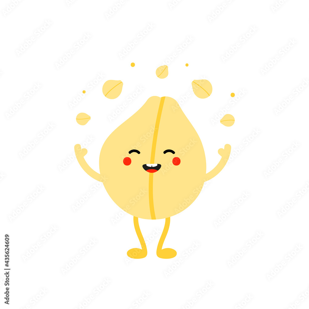 Cute smiling cartoon style chickpeas, chick pea seed character juggling ...