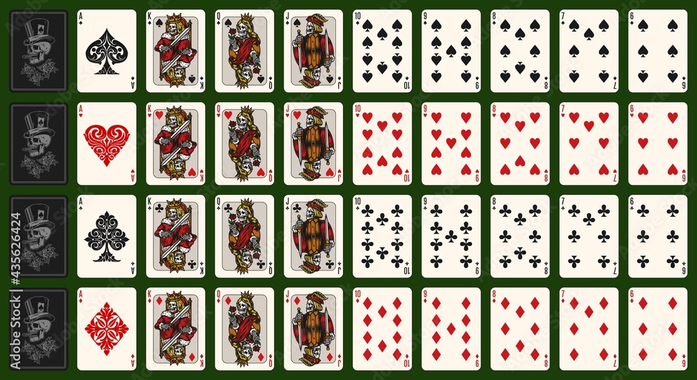 Playing cards vintage colorful composition Stock Vector | Adobe Stock