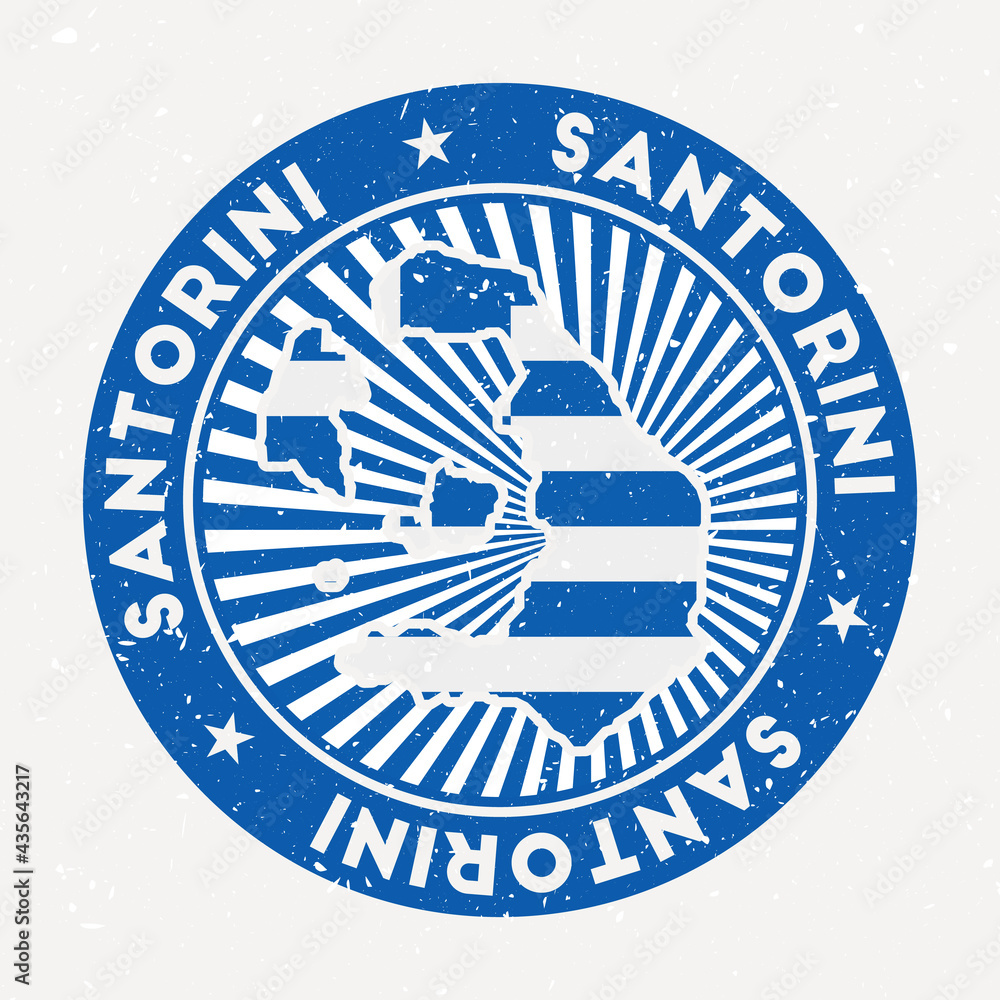 Santorini round stamp. Logo of island with flag. Vintage badge with ...