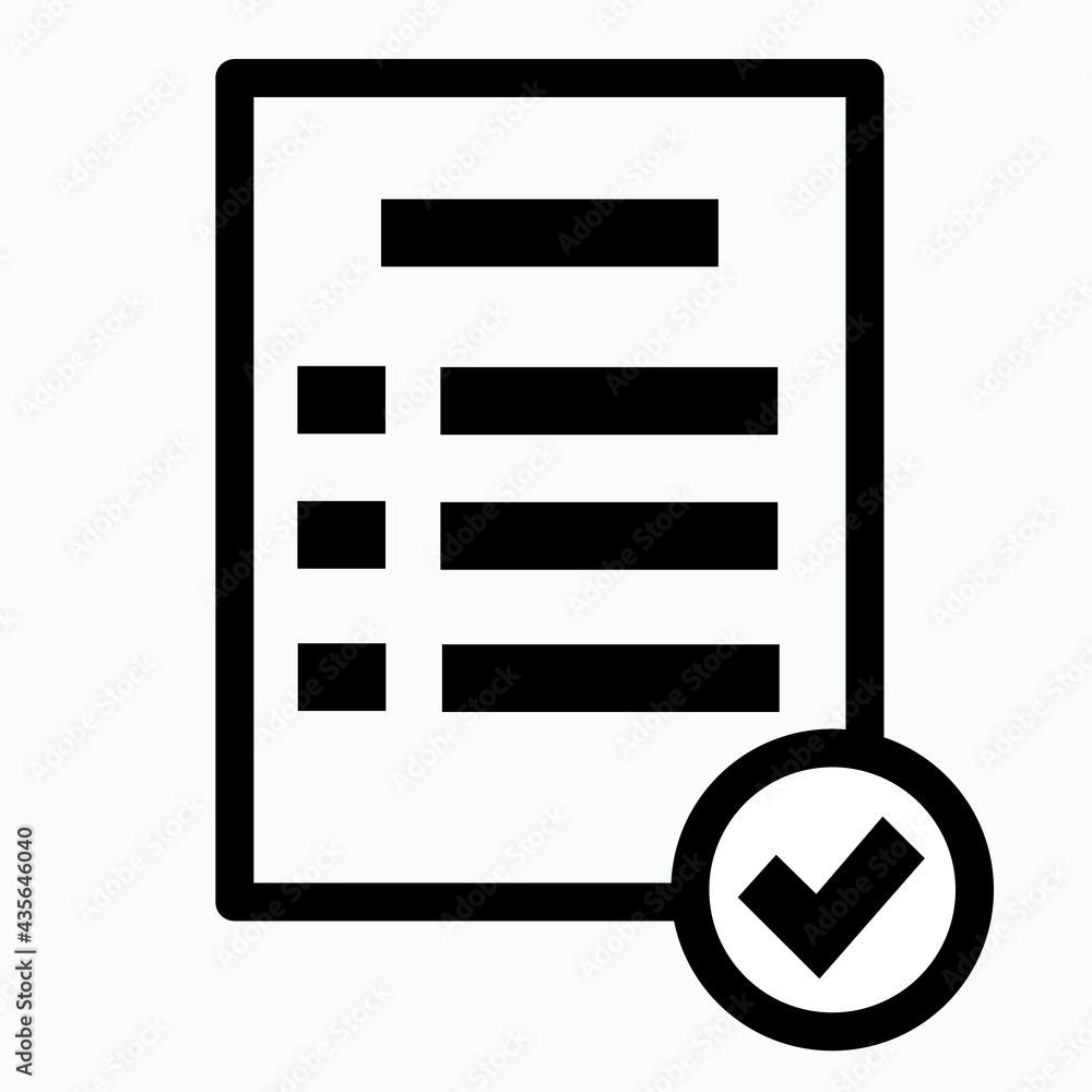 Sheet with check Mark Cheklist icon Black on white isolated vector ...