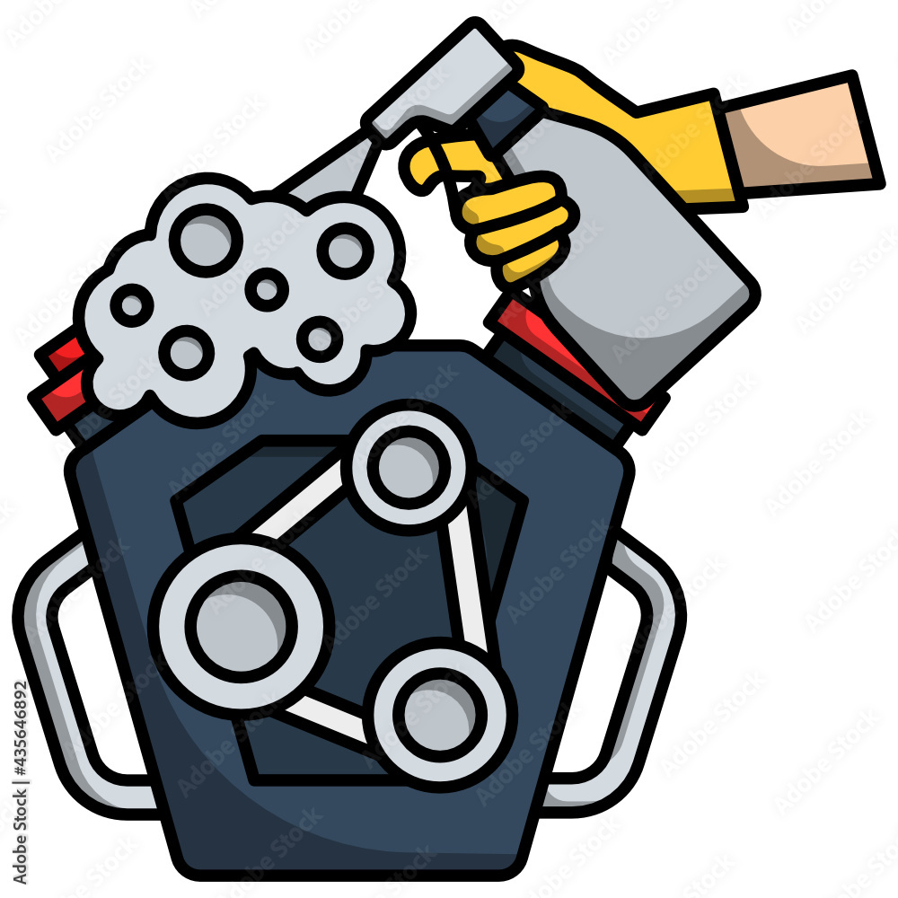 Car Engine Cleaning DIY Concept, Spraying the Engine Bay Vector Color ...