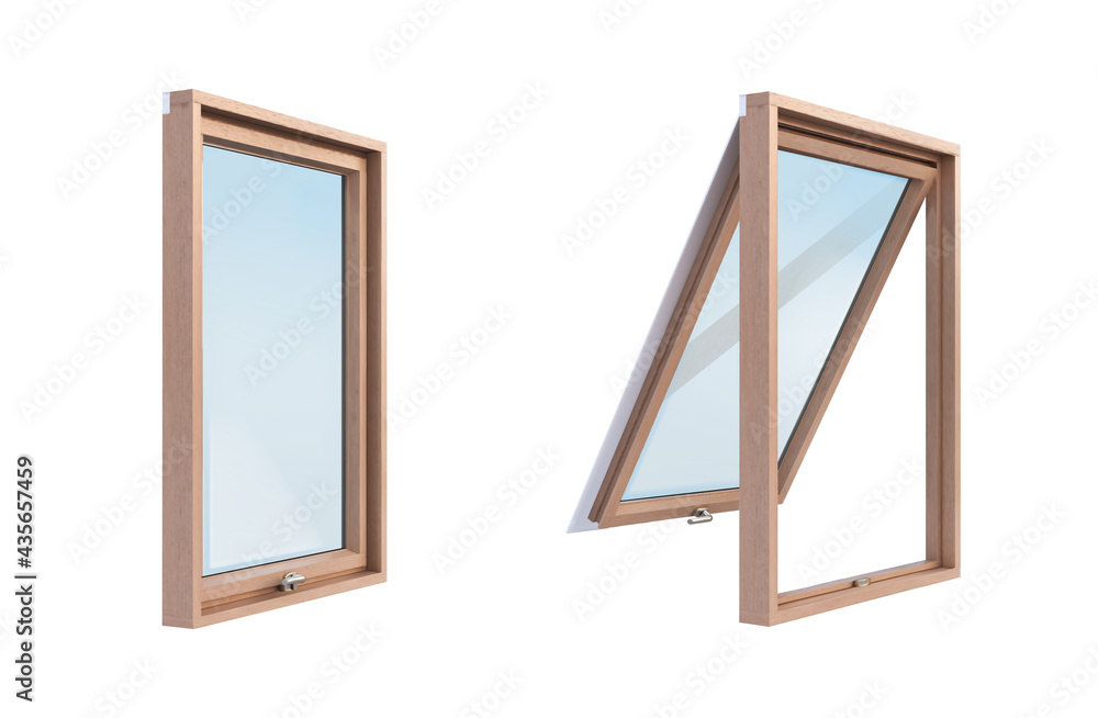 Wooden windows in side view on white background vector illustration ...