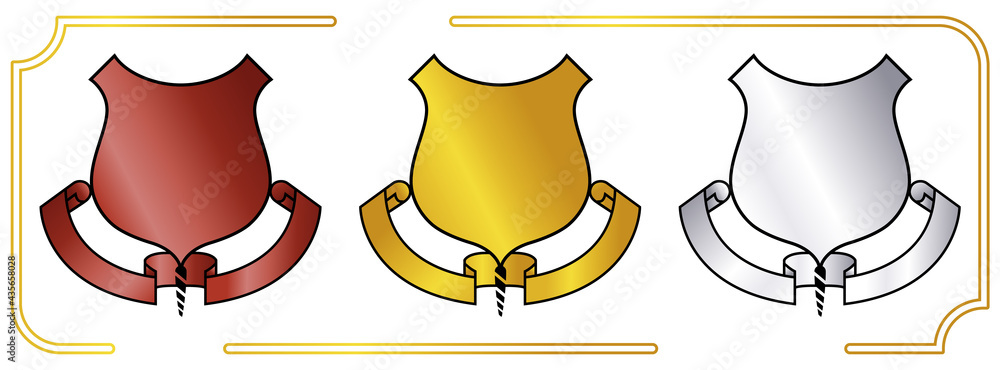 Shield and space for text underneath. Icons of different colors for ...