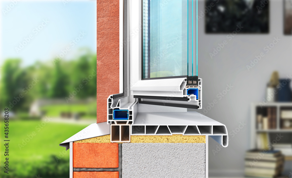 Slice of window in the wall. See structure and layers. 3d illustration ...