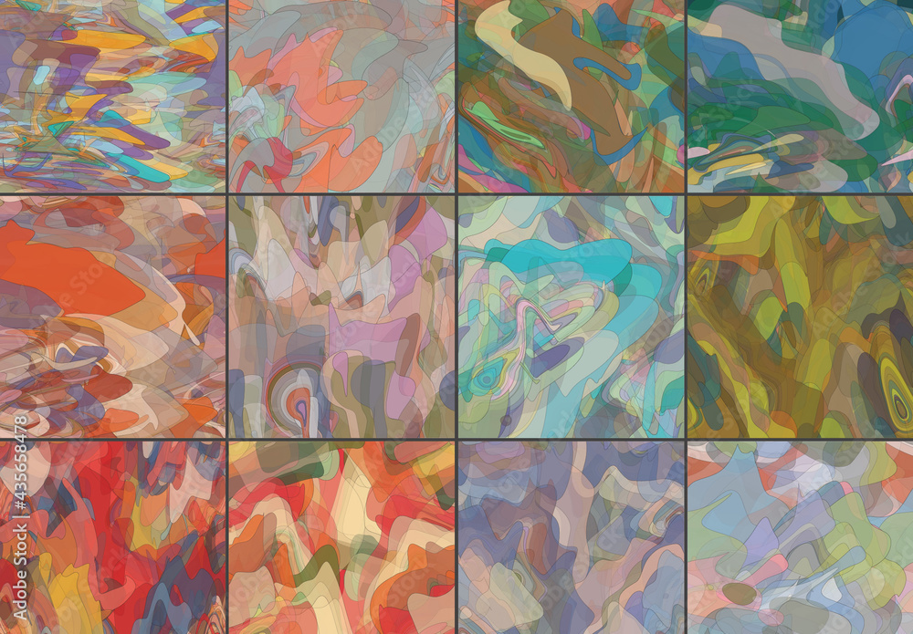 Seamless Pattern Set with Transparent Random Overlapping Wavy Shapes ...