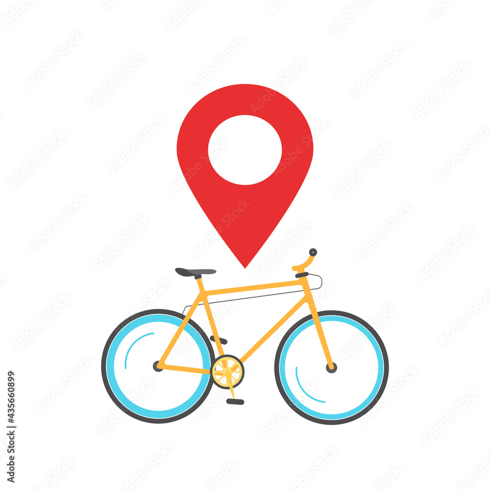 Bicycle location navigation pin pointer place icon vector or bike ...