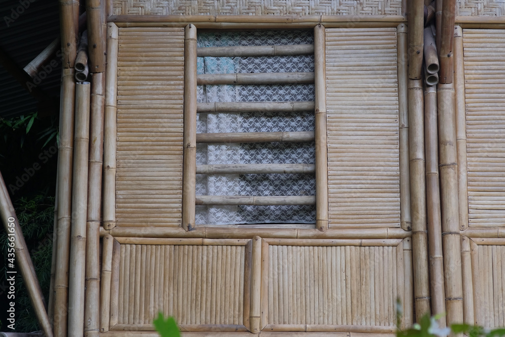 Wind circulation windows with frames and walls made of bamboo in an ...