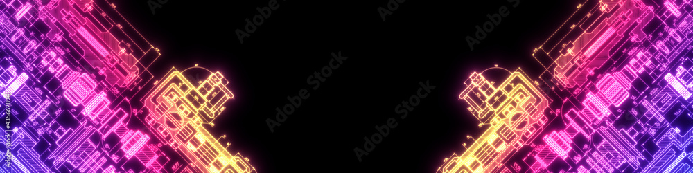 Mechanical Engineering drawing.Neon technology banner.Technical drawing ...