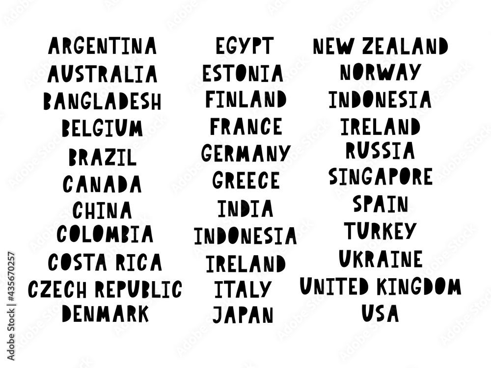 The names of the countries of the world. European countries. Hand ...