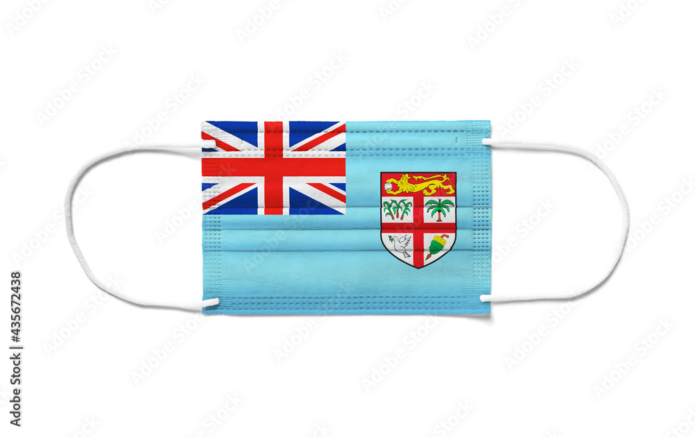 Flag of Fiji on a disposable surgical mask. White background Stock ...