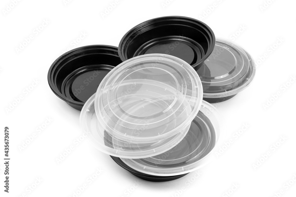 black plastic food take out containers used by food delivery app ...