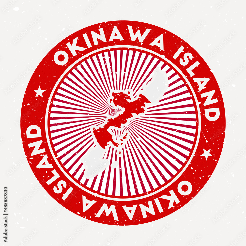 Okinawa Island round stamp. Logo of island with flag. Vintage badge ...