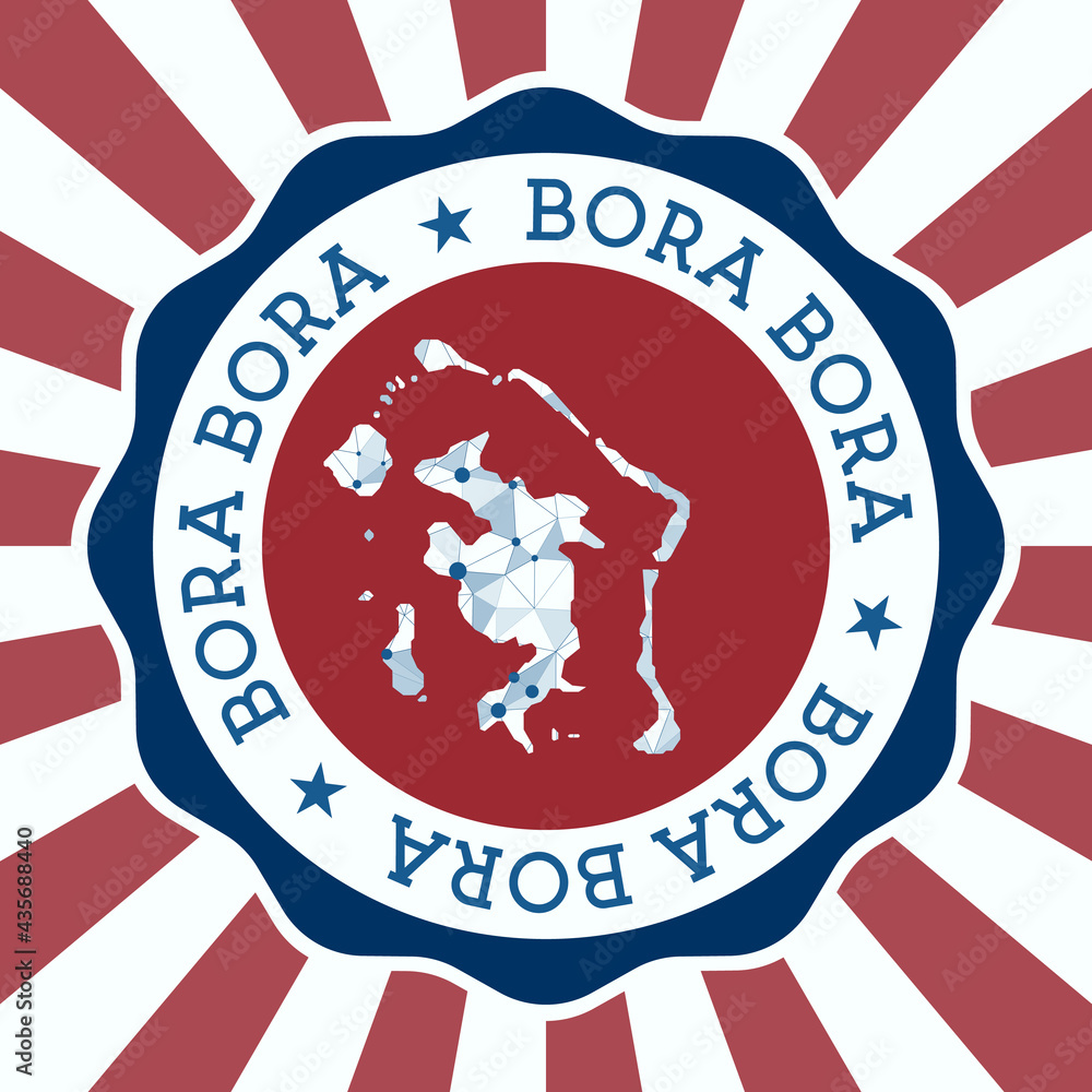Bora Bora Badge. Round logo of island with triangular mesh map and ...