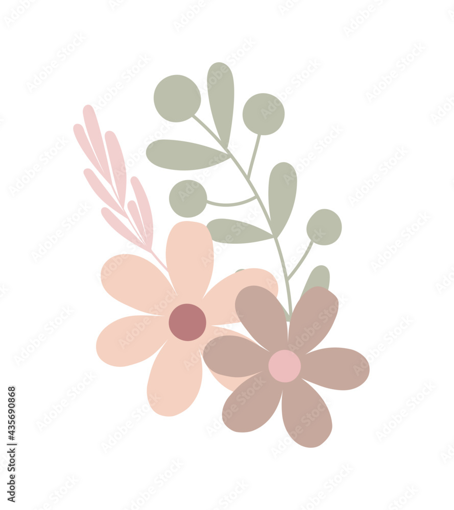Simple flowers pastel-colored floral arrangement in flat style vector ...
