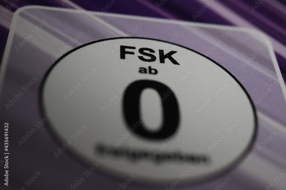 Viersen, Germany - May 9. 2021: Closeup of isolated german FSK rating ...