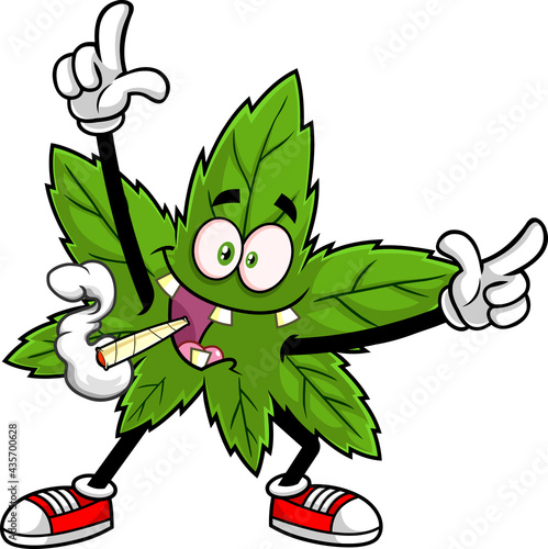 Happy Marijuana Leaf Cartoon Character With Joint Dancing. Vector Hand ...