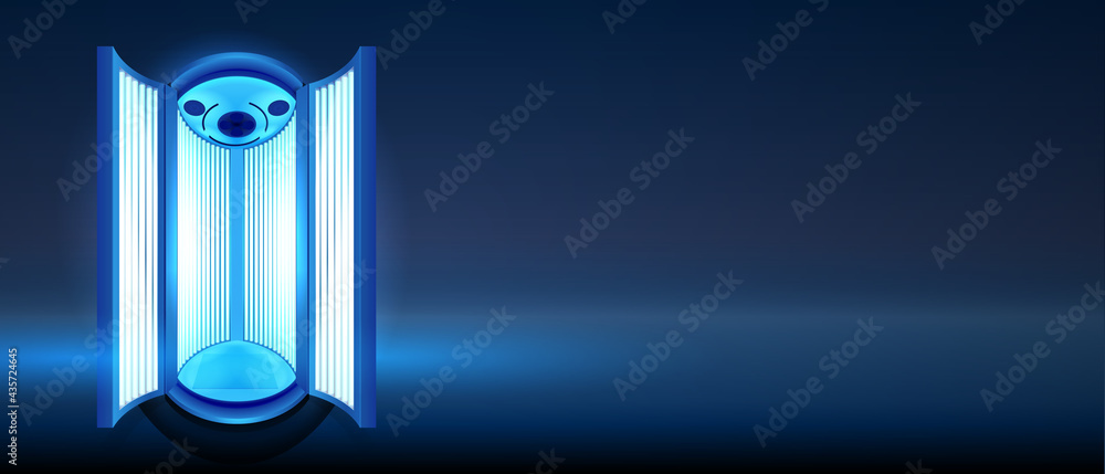 Banner of tanning in vertical solarium. Sunbathing in solarium cabin ...
