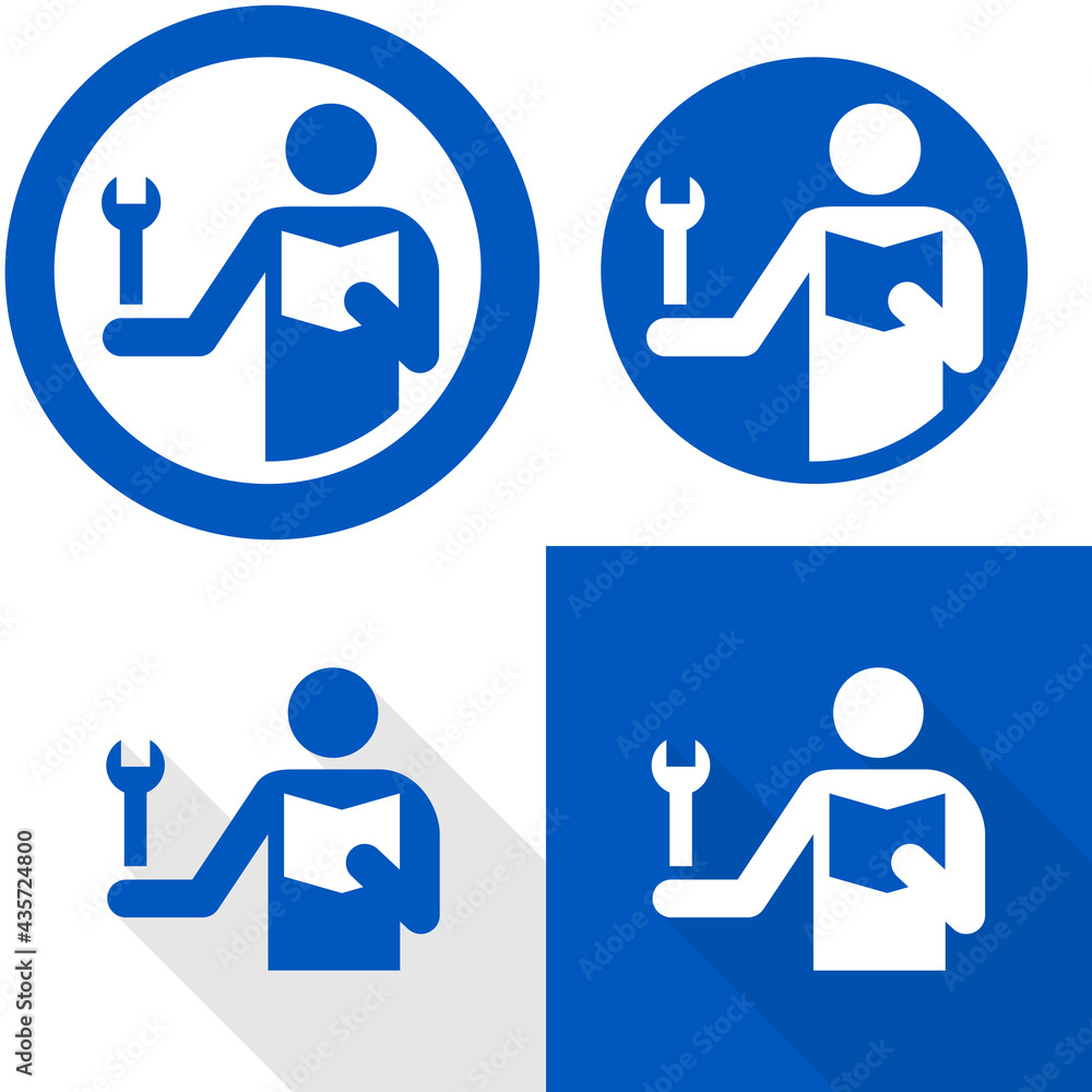 Manual repair book symbol. Read before use. Refer to instruction manual ...