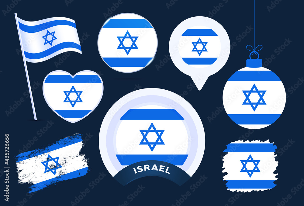 israel flag vector collection. big set of national flag design elements ...