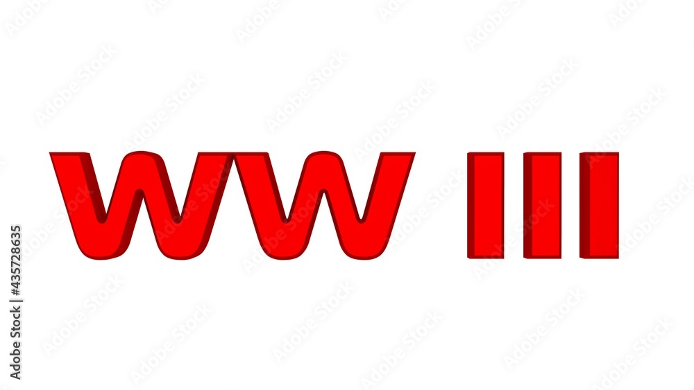 Red textured metallic 3D text "WWIII" on a white background with a ...