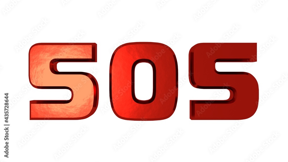 Red textured metallic 3D text "505" on a white background with a shadow ...