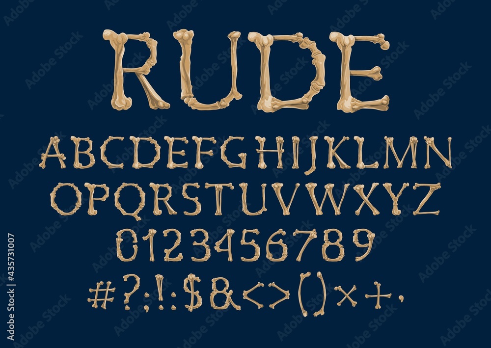 Vettoriale Stock Font with bone letters, creepy ABC typee alphabet ...