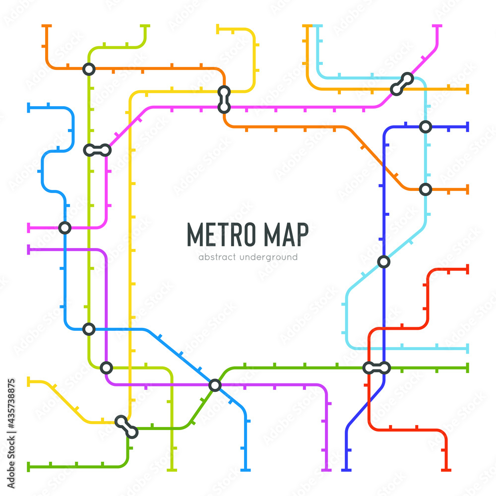 Abstract metro map in shape of square. Vector subway underground scheme ...