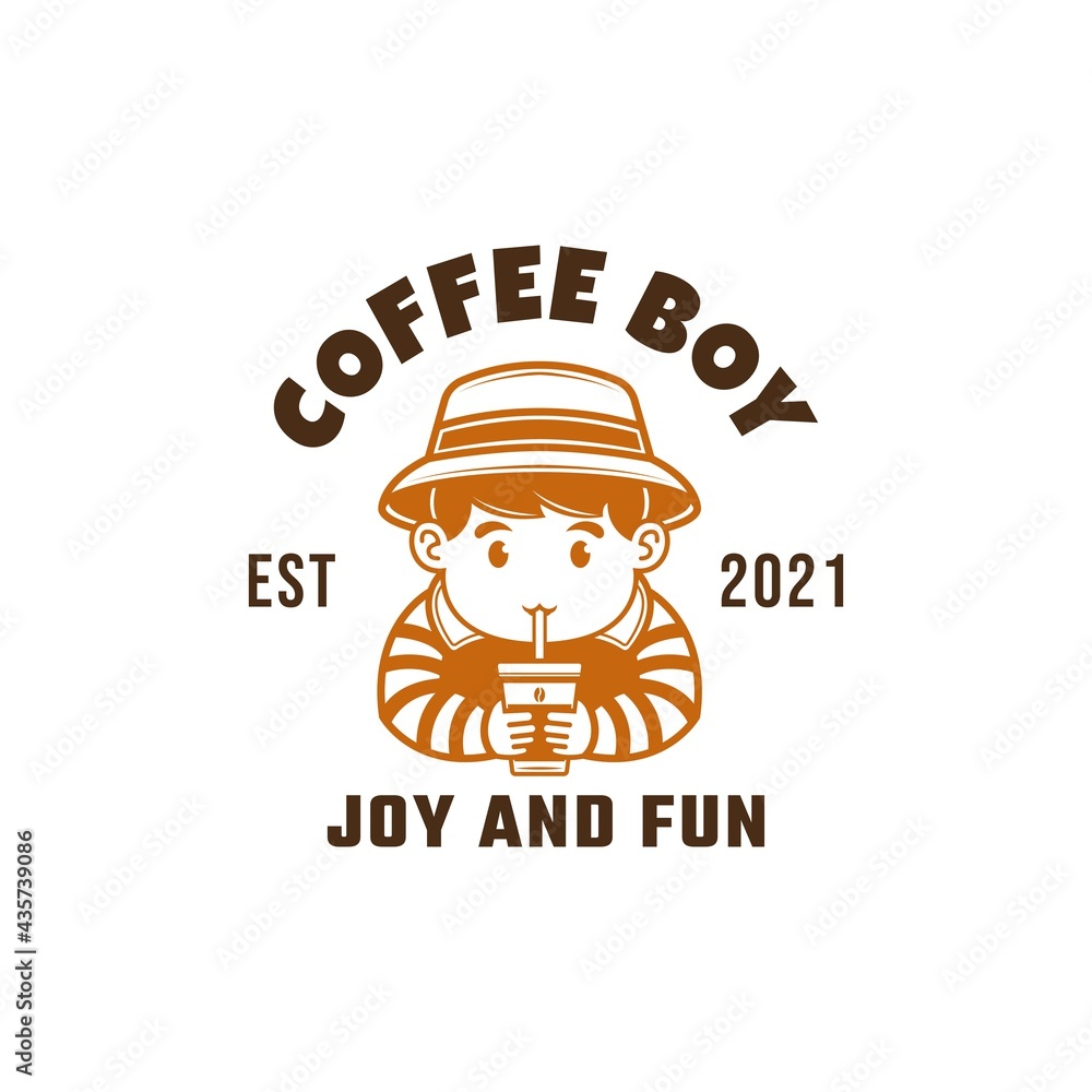 coffee boy. mascot logo of coffee shop. a boy drinking a cup of coffee ...