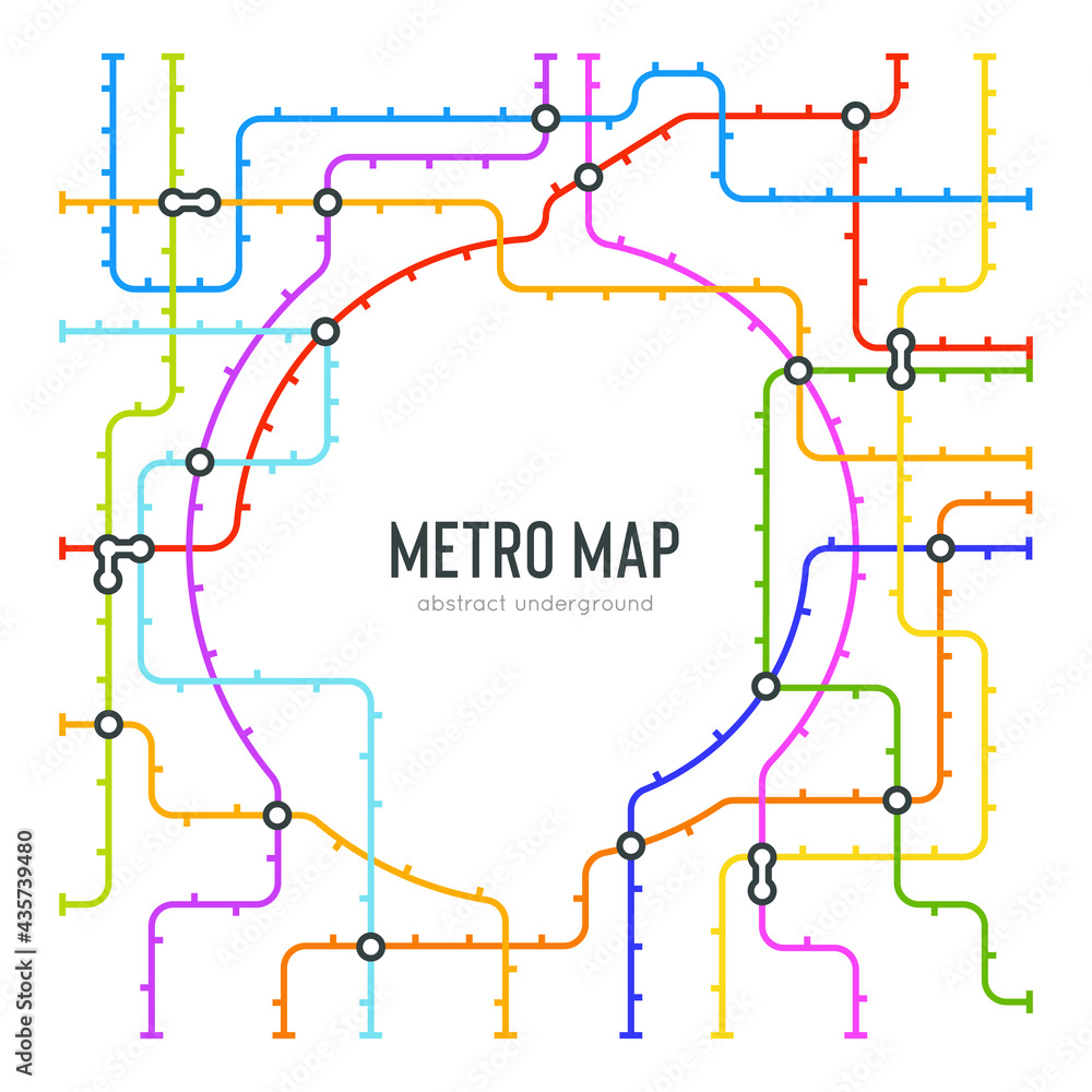 Abstract metro map in shape of circle. Vector subway underground scheme ...