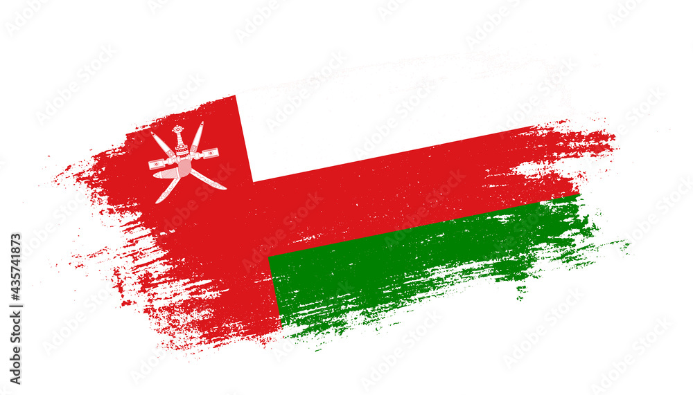Flag of Oman country on brush paint stroke trail view. Elegant texture ...