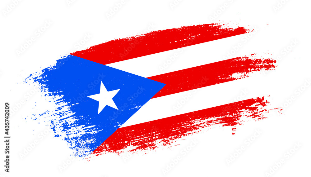 Flag of Puerto Rico country on brush paint stroke trail view. Elegant ...