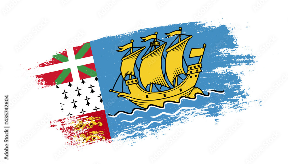 Flag of Saint Pierre and Miquelon country on brush paint stroke trail ...