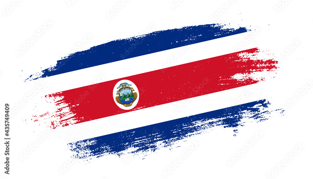 Flag of Costa Rica country on brush paint stroke trail view. Elegant ...