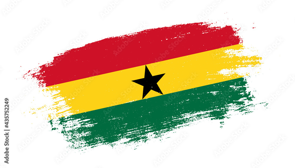 Flag of Ghana country on brush paint stroke trail view. Elegant texture ...