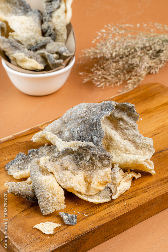 salmon fish skin or crispy fish skin. The skin is evenly coated with ...