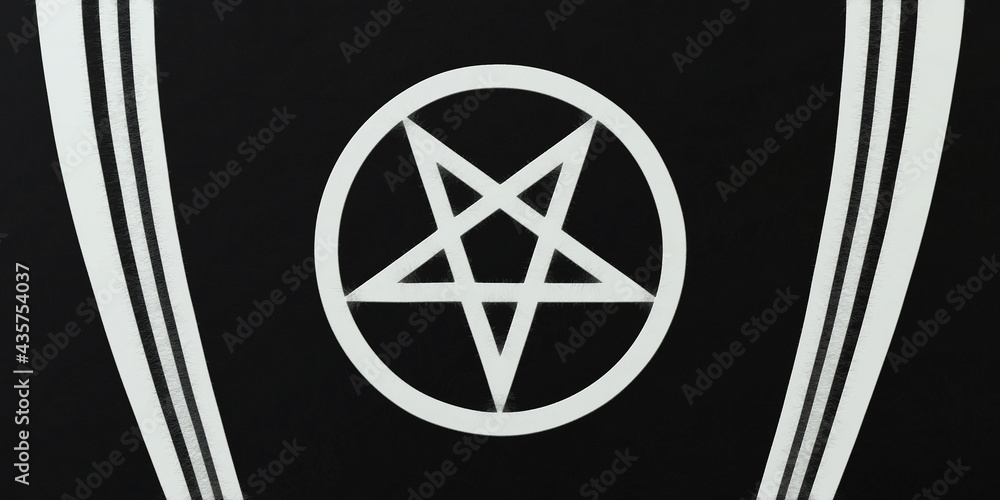 Pentagram and lines on a black background. Magic symbol. Monochrome ...
