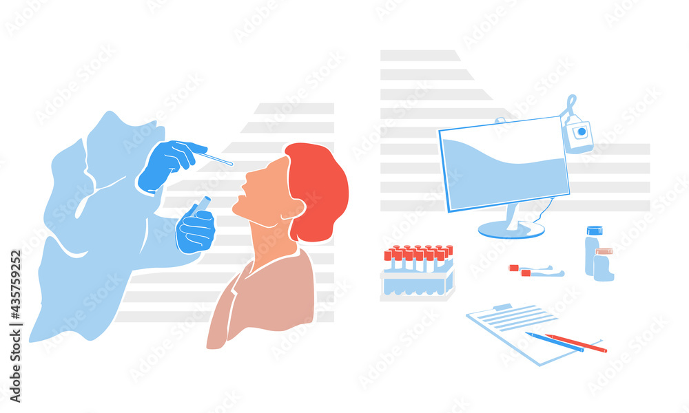 PCR test concept. Health Professional introducing nasal swab to female ...